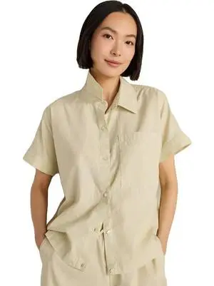 HAVEN WELL WITHIN Organic Cotton Linen Button-down Top - Celery Leaf