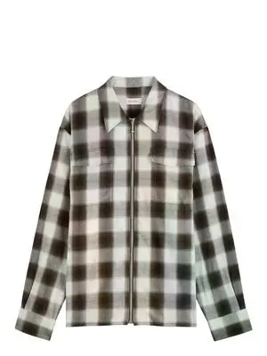 SECOND / LAYER Checked Zip-up Shirt - Brown