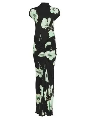 Alaïa Viscose Dress With Sakura Print - Multicolor