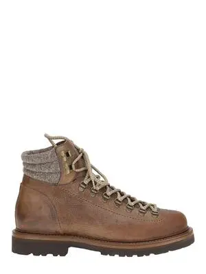 Brunello Cucinelli Leather Mountain Boots With Wool And Cashmere Inserts - Brown