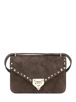Valentino Garavani Rockstud Suede Shoulder Bag - Brown