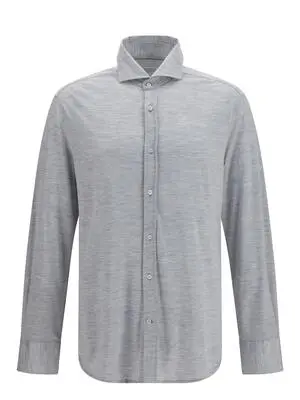 Brunello Cucinelli Silk And Cotton Jersey Shirt With Spread Collar - Gray