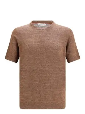 Brunello Cucinelli Linen And Cotton Crewneck T-shirt - Brown