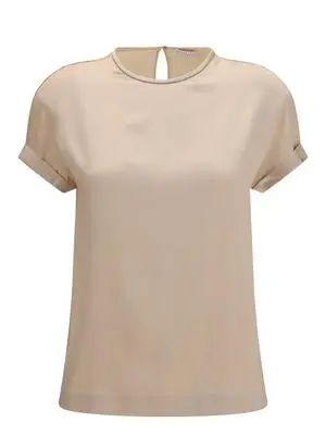 Brunello Cucinelli Silk Blouse With Monili Chain Detail - Cream