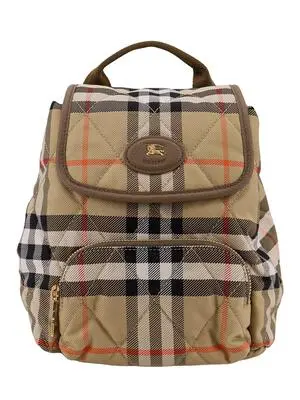 Burberry BURBERRY Horseshoe Nylon Check Pattern Backpack Cream