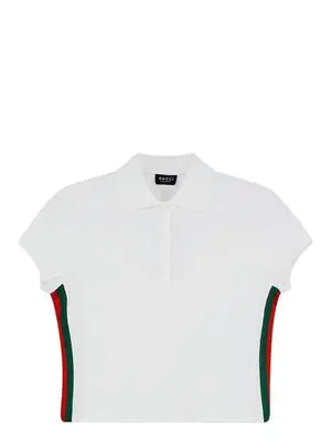 Gucci Gucci Ribbed Cotton Jersey Polo Shirt With Web Detail White