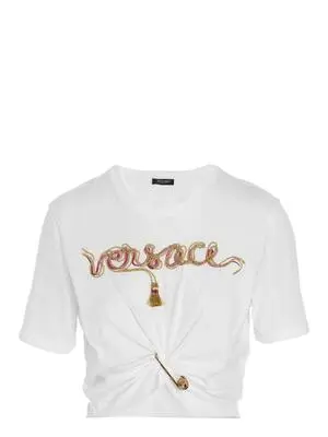 Versace Cropped T-shirt With Logo Detail - White