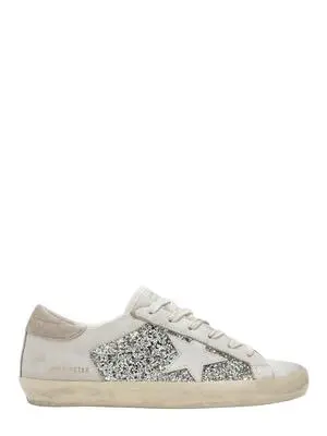 GOLDEN GOOSE White/platinum Glitter Super-star Sneakers - Silver