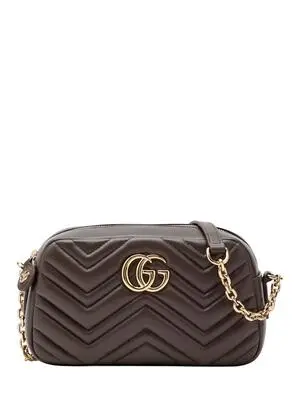 Gucci Small GG Marmont Camera Bag In Nappa Leather Brown