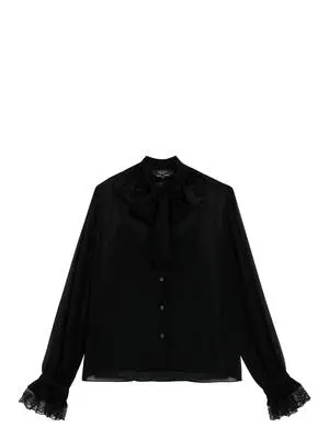 Gucci Lightweight Silk Georgette Shirt With Lace Trim - Black