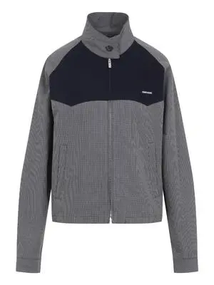Miu Miu Gingham Check Blouson Jacket With Contrasting Yoke - Gray
