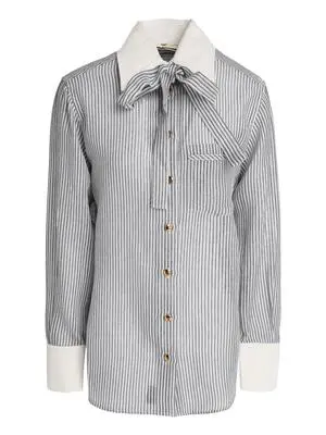 Zimmermann Pussy-bow Striped Cotton And Silk-blend Shirt - Black