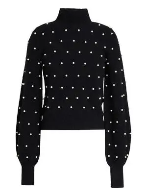 Zimmermann Faux Pearl Embellished Alpaca-blend Turtleneck Sweater - Black