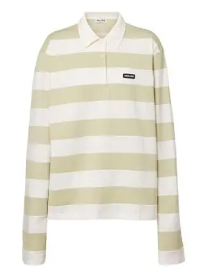 Miu Miu Striped Cotton Jersey Polo Shirt - Green