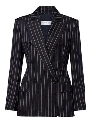 Max Mara Double-breasted Pinstripe Jersey Blazer - Blue