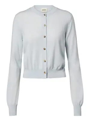 Khaite Tansy Cropped Wool And Cashmere Cardigan In Sterling - Blue
