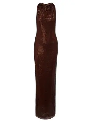 SELF-PORTRAIT Embellished Maxi Dress - Brown