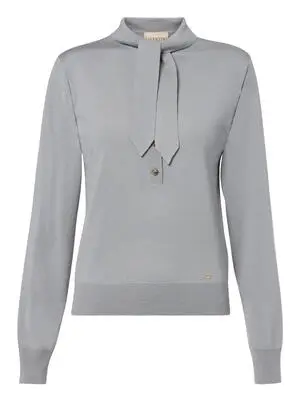 Valentino Garavani Tie-neck Virgin Wool Sweater - Grey