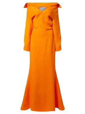 Balenciaga Off-shoulder Silk Gown - Orange