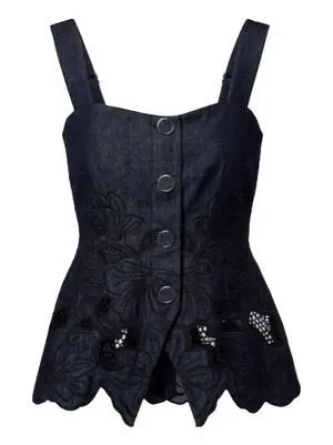 VERONICA BEARD Veronica Beard Cotton Chambray Embroidered Top