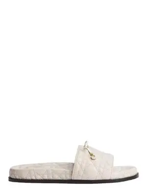 Dior Cannage Quilted Leather Bow Detail Slide Sandals - Nude