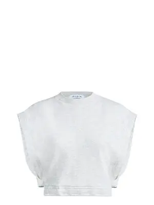 Alaïa Crewneck Fleece Back Jersey Cropped Top - Grey