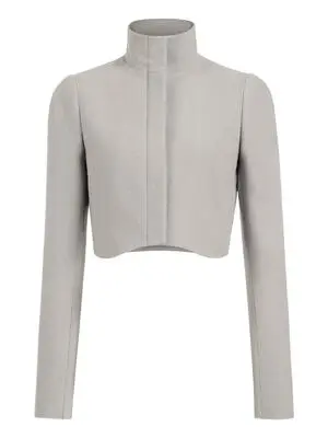 Alaïa Cropped Wool Jacket With Curved Hem - Grey