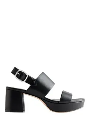 Quince Italian Leather Double Band Block Heel Sandals - Black