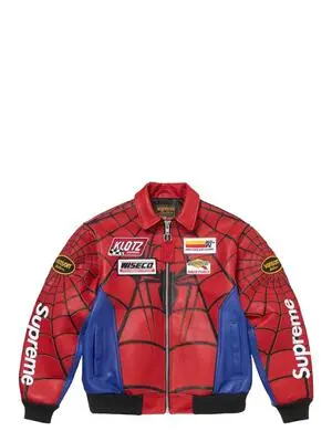 Supreme X Vanson Leathers Spider-man Bomber Jacket - Red