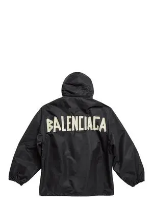 Balenciaga Tape Type Hooded Windbreaker Jacket - Black