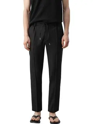 Mango MANGO Slim Fit Drawstring Linen Blend Pants Black