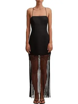 EVER NEW Rayna Macramé Fringe Maxi Dress - Black