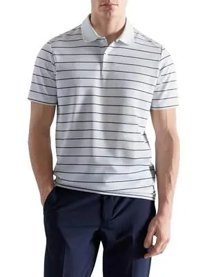 Mango Slim Fit Stripe Coolmax® Piqué Polo White