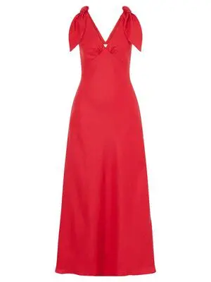 Faithfull The Brand Solana Linen Maxi Dress With Knotted Shoulders - Red