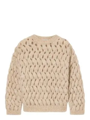 Brunello Cucinelli Sequin-embellished Open-knit Mohair-blend Sweater - Neutrals