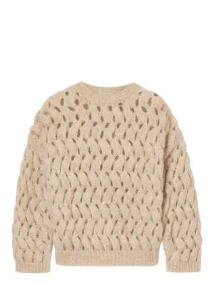 Brunello Cucinelli Sequin-embellished Open-knit Mohair-blend Sweater - Neutrals