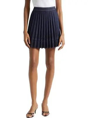 Cinq À Sept Pleated Denim Skirt With Lace Trim - Indigo/navy
