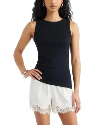 OPEN EDIT Asymmetrical Ribbed Cotton Tank - Black