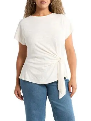 Caslon Caslon Drop Shoulder Tie Front Top Ivory Pristine