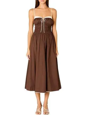 NIA Thomas Smocked Sleeveless Midi Dress - Coffee