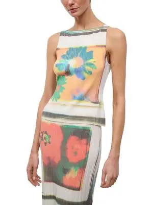 Staud Bryn Floral Print Ribbed Tank - Superbloom