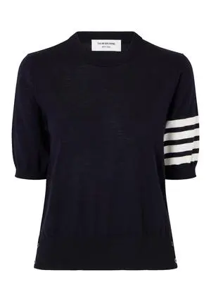 Thom Browne Grosgrain-trimmed Striped Wool-blend Sweater - Blue
