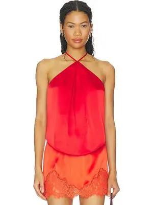 SEROYA Beckham Halter Neck Satin Tank - Geranium