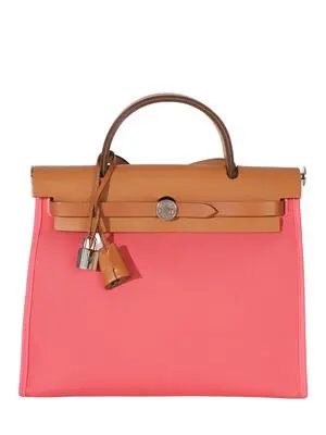Hermès Rose Azalee Vache Hunter Toile Herbag Zip 31 Pm Phw - Pink