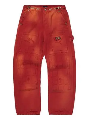 THUG CLUB Two Tone Washed Straight Leg Pants - Red