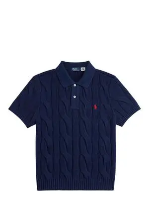Polo Ralph Lauren Cable Knit Short Sleeve Polo Shirt - Black