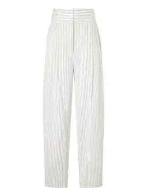 TOTÊME Toteme Pleated Striped Cotton And Silk-Blend Straight-Leg Pants