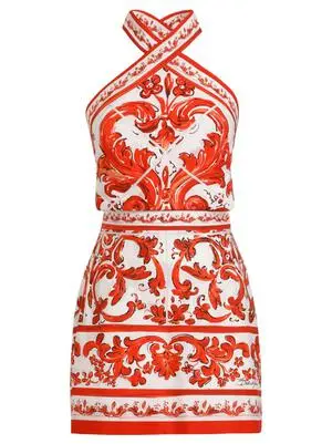 Dolce & Gabbana Dolce & Gabbana Majolica Print Halterneck Mini Dress Multi-color