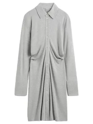 TOTEME Ruched Mini Dress With Button Placket And Cuffs - Light Gray