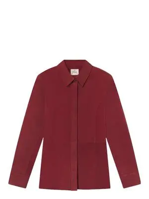 FRAME Suede Shirt With Concealed Button Design - Garnet